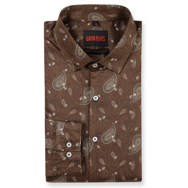 Gavin Paris Premium Quality Full Sleeve Shirt - Brown with Paisley ...