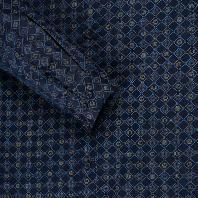 Gavin Paris Premium Navy Blue Diamond Pattern Full Sleeve Shirt – gavin ...
