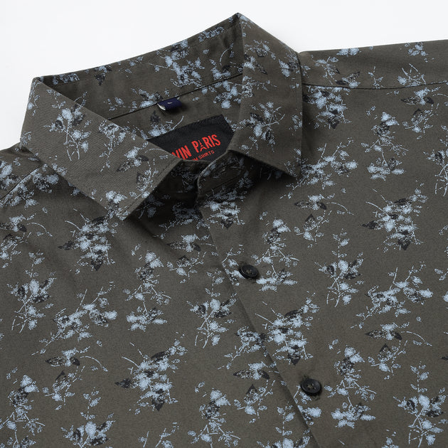 Gavin Paris Men's Premium Floral Print Full Sleeve Shirt - Olive Green ...