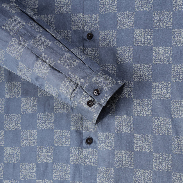 Gavin Paris Premium Quality Blue Checkered Maze Pattern Full Sleeve ...