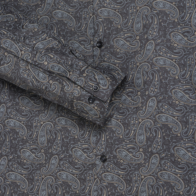 Dark Grey Paisley Print Slim Fit Men's Full Sleeve Shirt – gavin paris
