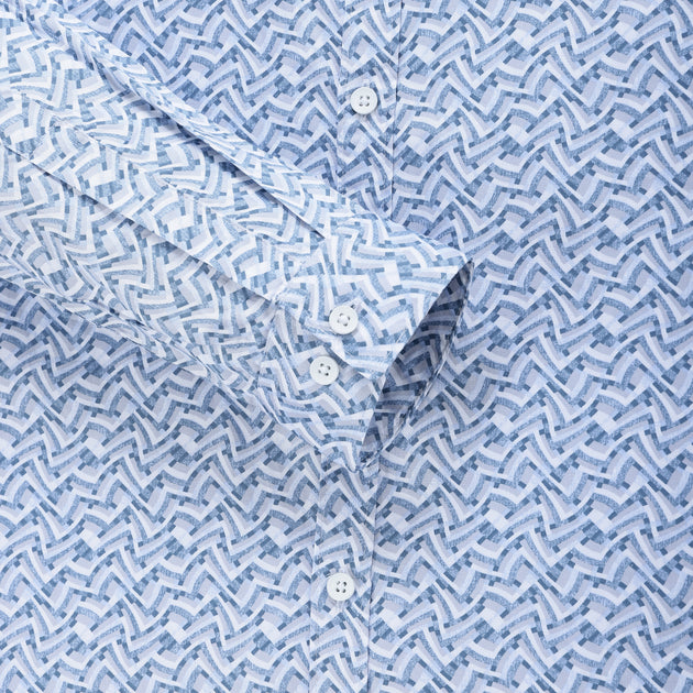 Gavin Paris Premium Quality White and Blue Maze Print Men's Full Sleeve ...