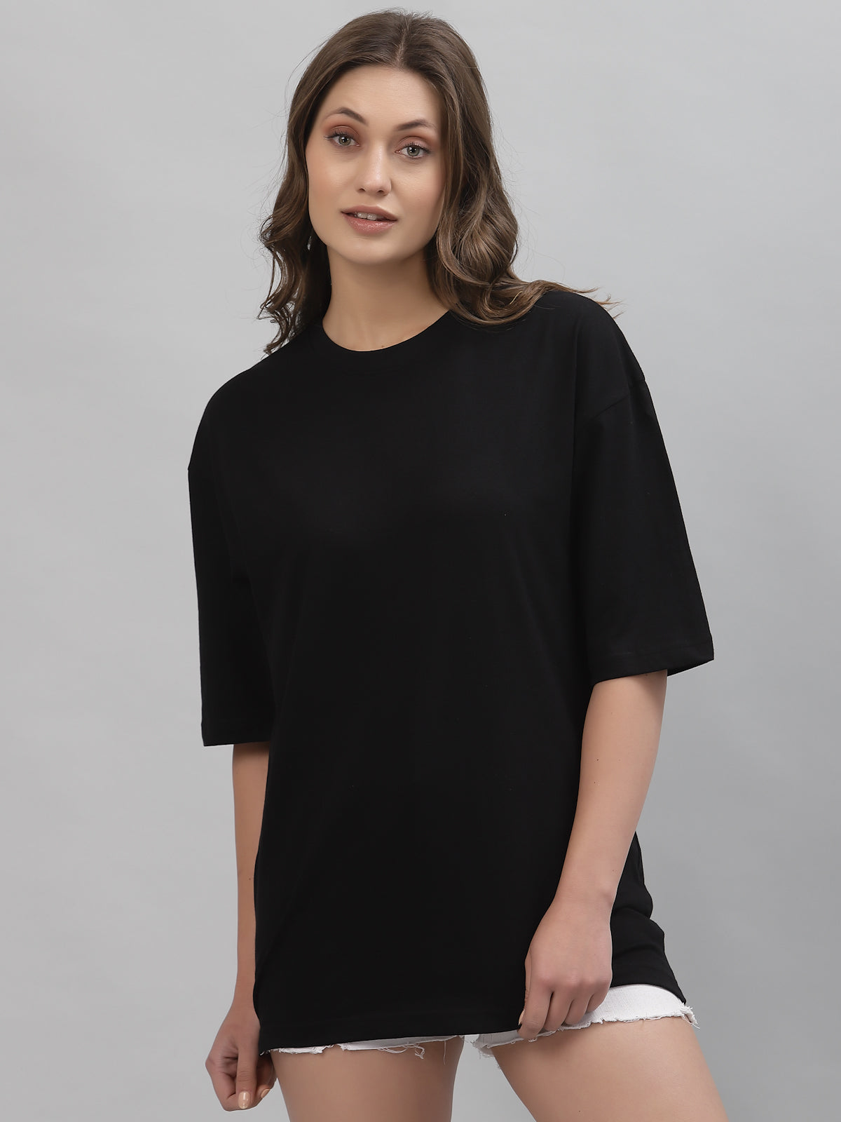 Black Plain Oversized Tee for Women